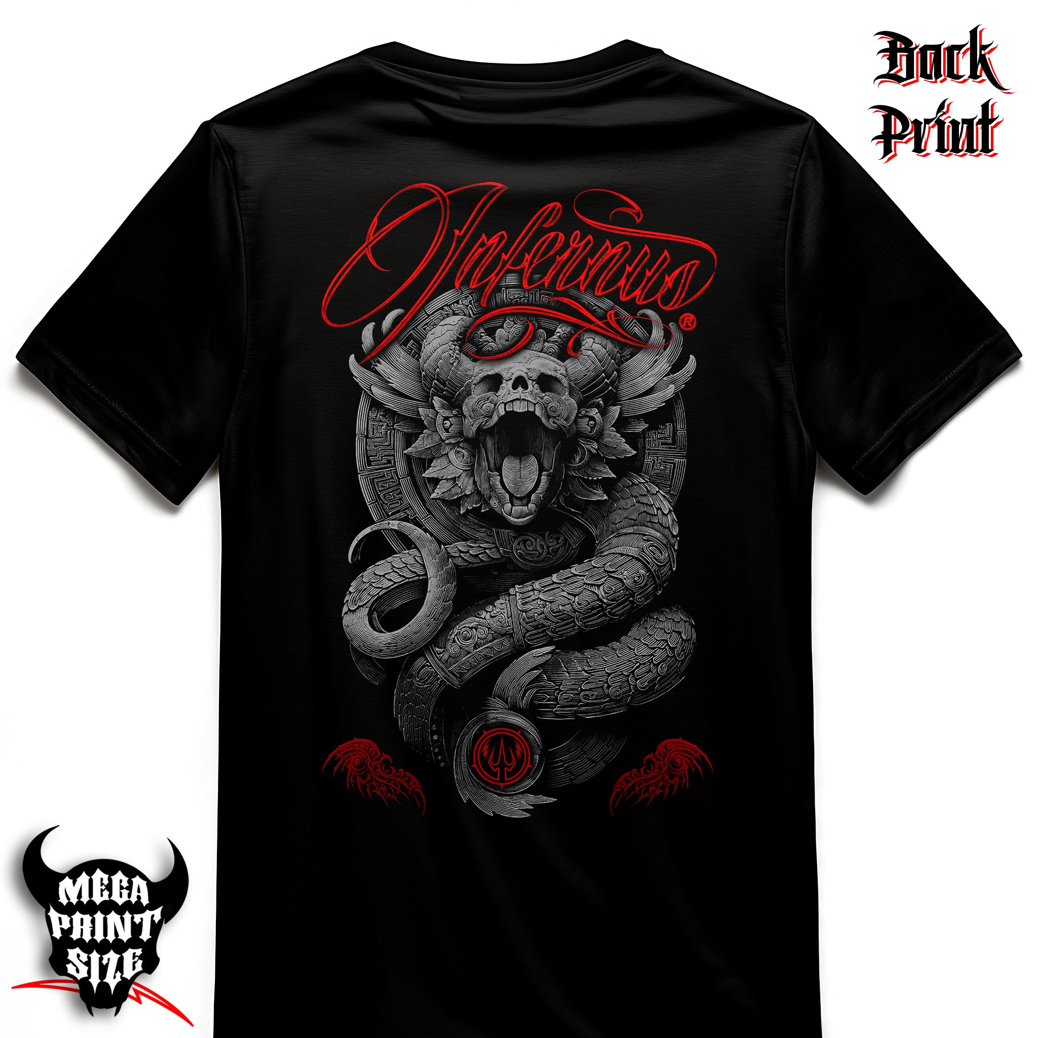 "Quetzalcoatl red logo" Infernus Premium Horror T-shirt – Wicked Jester